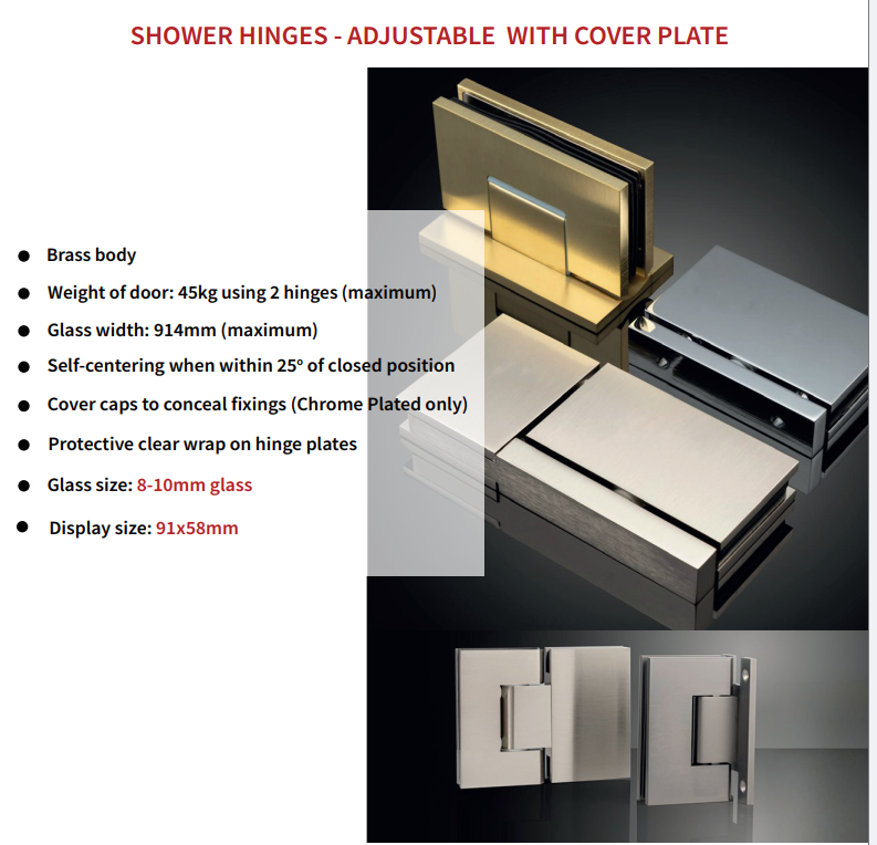SHOWER HINGES- ADJUSTABLE WITH COVER PLATE